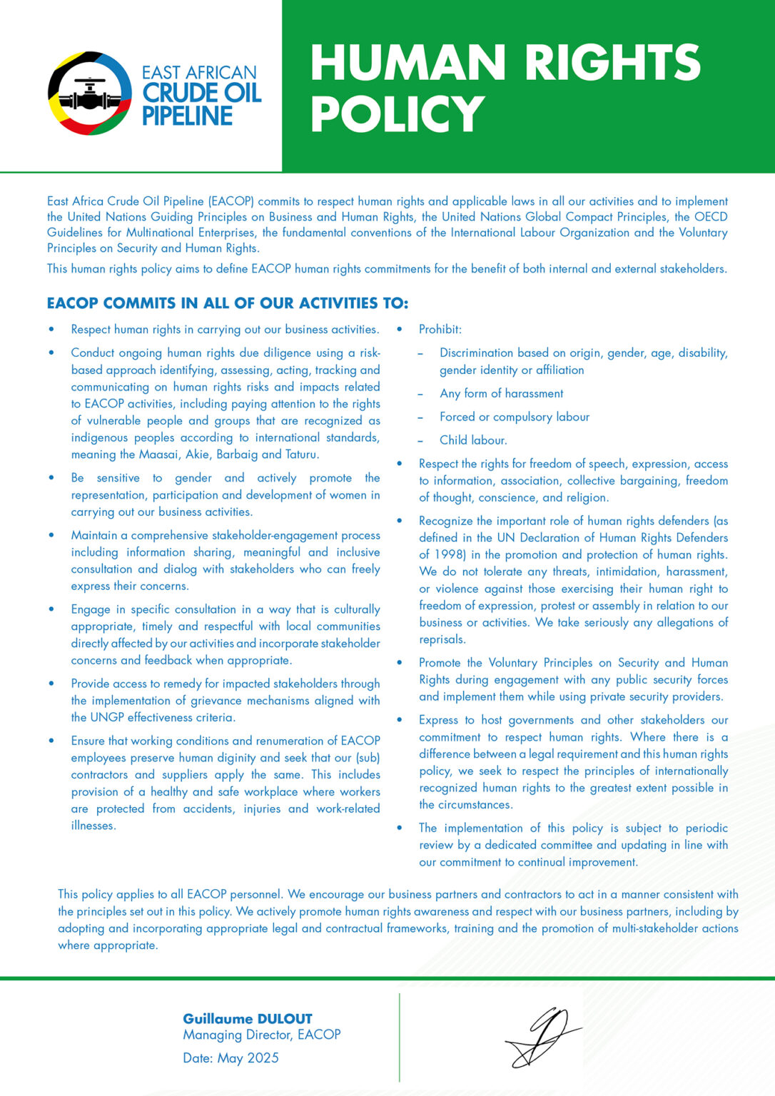 Human Rights Policy – EACOP – East African Oil Pipeline