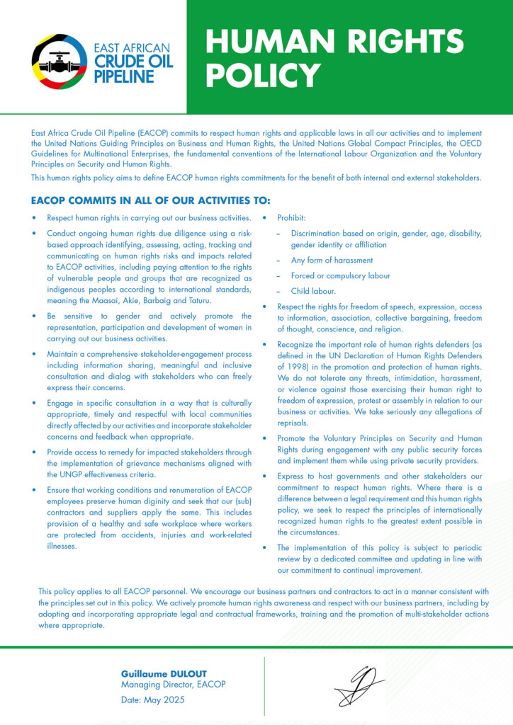 Human Rights Policy – EACOP – East African Oil Pipeline